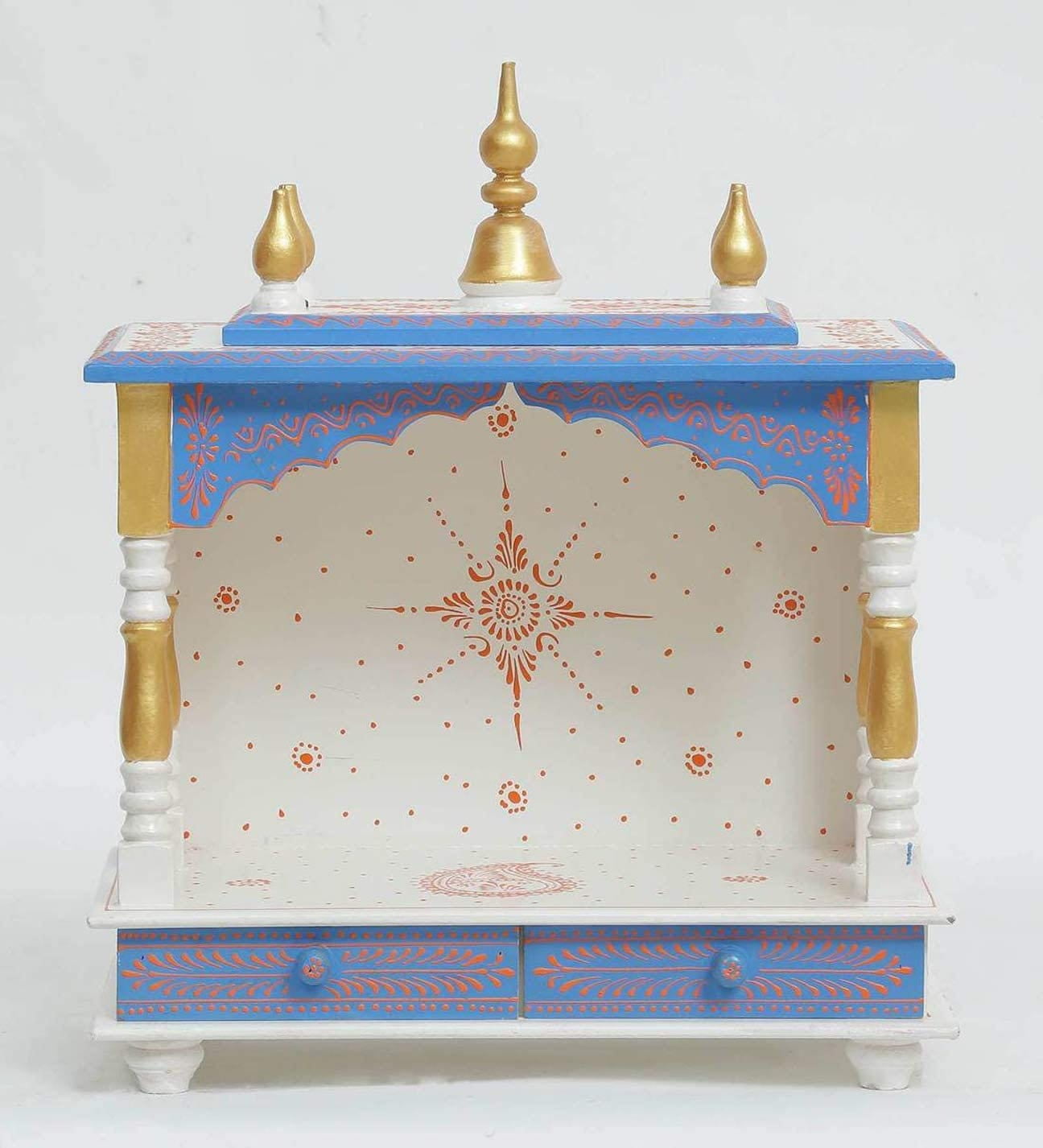 Wooden Home Temple / White Handcrafted Rajisthani Temple / Wall Hanging ...