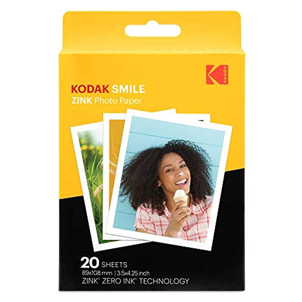 Kodak Smile Zink Photo Paper 3.5"x4.25", Sticky Photo Print Paper - 20 ...