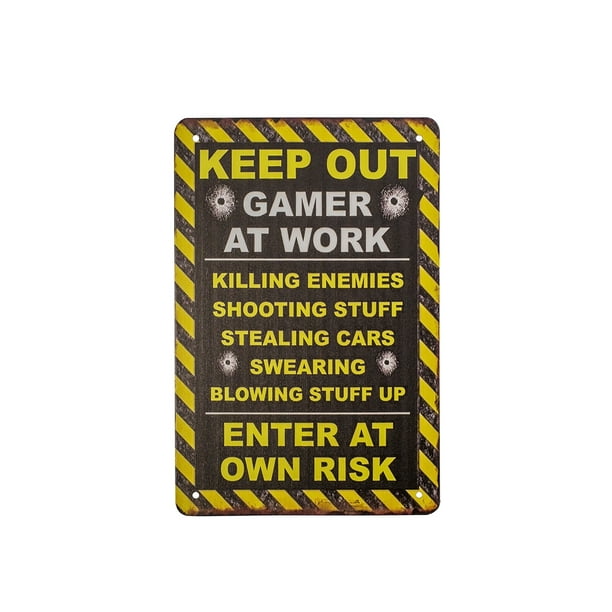 Funny Caution Gamer at Work Keep Out Wall Sign Novelty Metal Bedroom ...