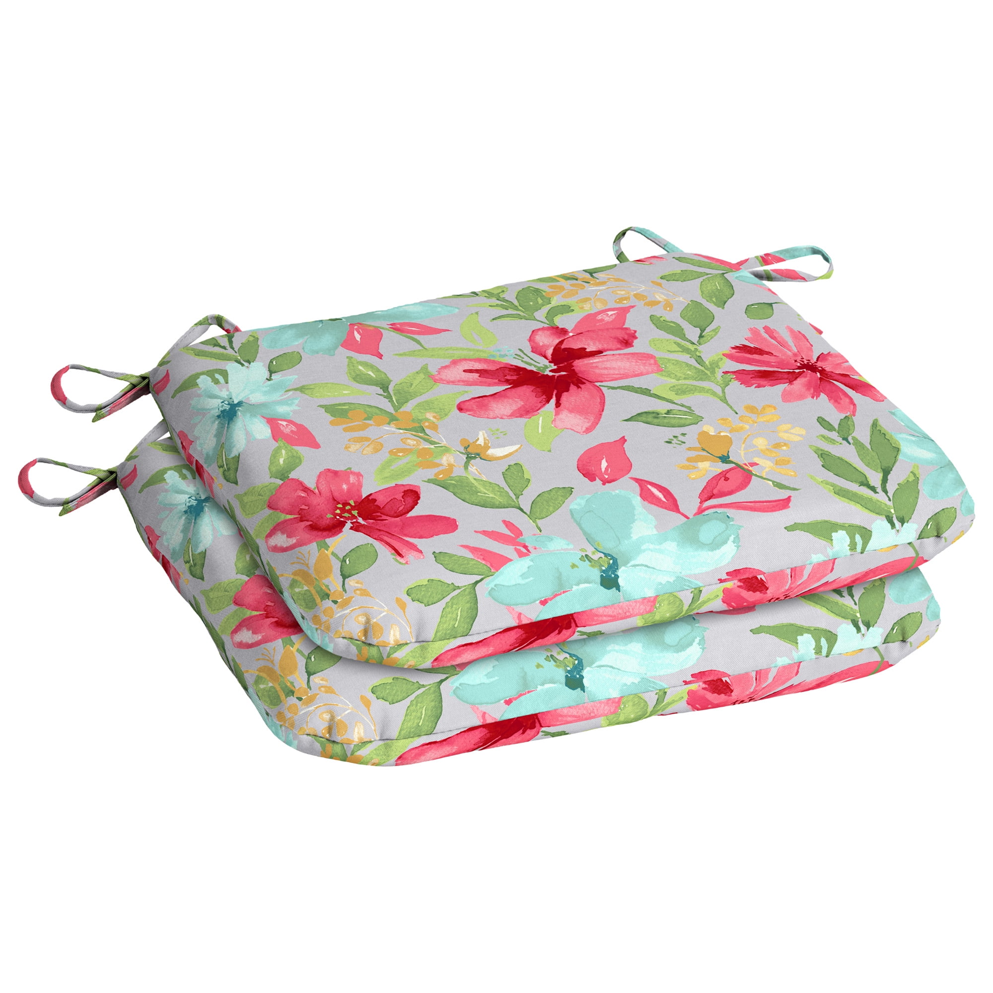 Mainstays 15.5" x 17" Multi-color Floral Rectangle Outdoor Seat Pad (2 ...