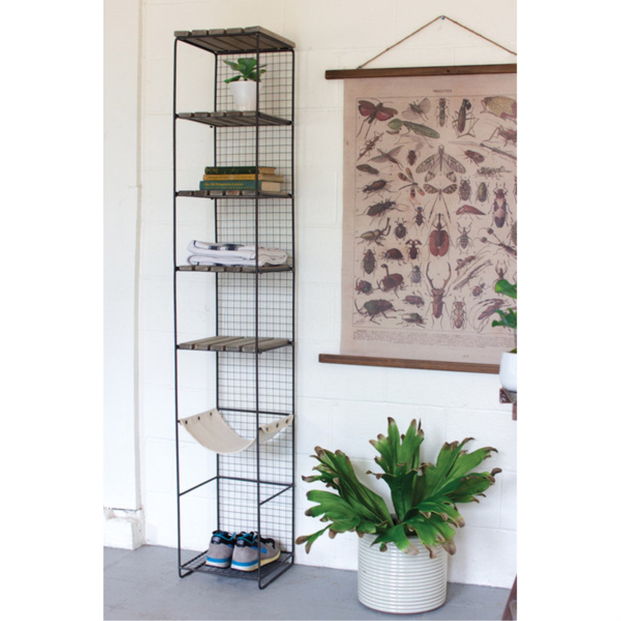 WOOD AND METAL STORAGE TOWER WITH CANVAS SLING SHELF - Walmart.com