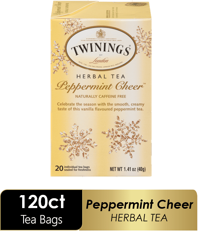 Twinings Peppermint Cheer Herbal Tea Bags, Caffeine Free, (6) 20 Count ...