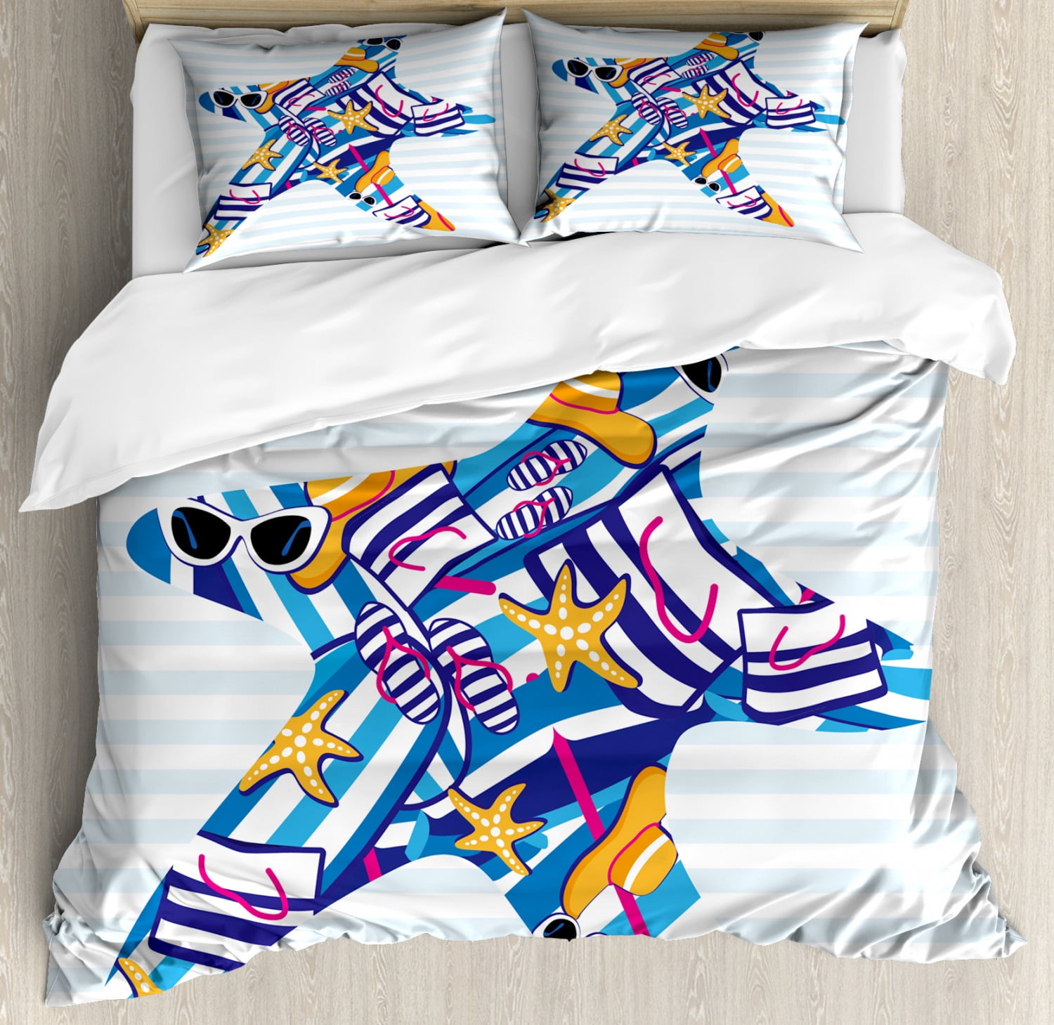 Starfish Duvet Cover Set Queen Size, Cartoon Styled Starfish with ...