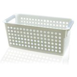 White Rectangular Plastic Shelf Organizer Basket with Handles Set of 3 ...