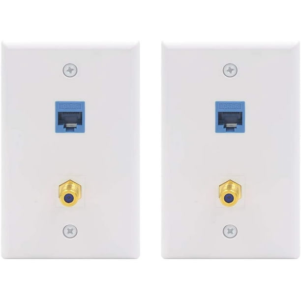 Ethernet Coax Wall Plate 2-Pack, 2 Port Cat6 Keystone Jack Coupler and ...