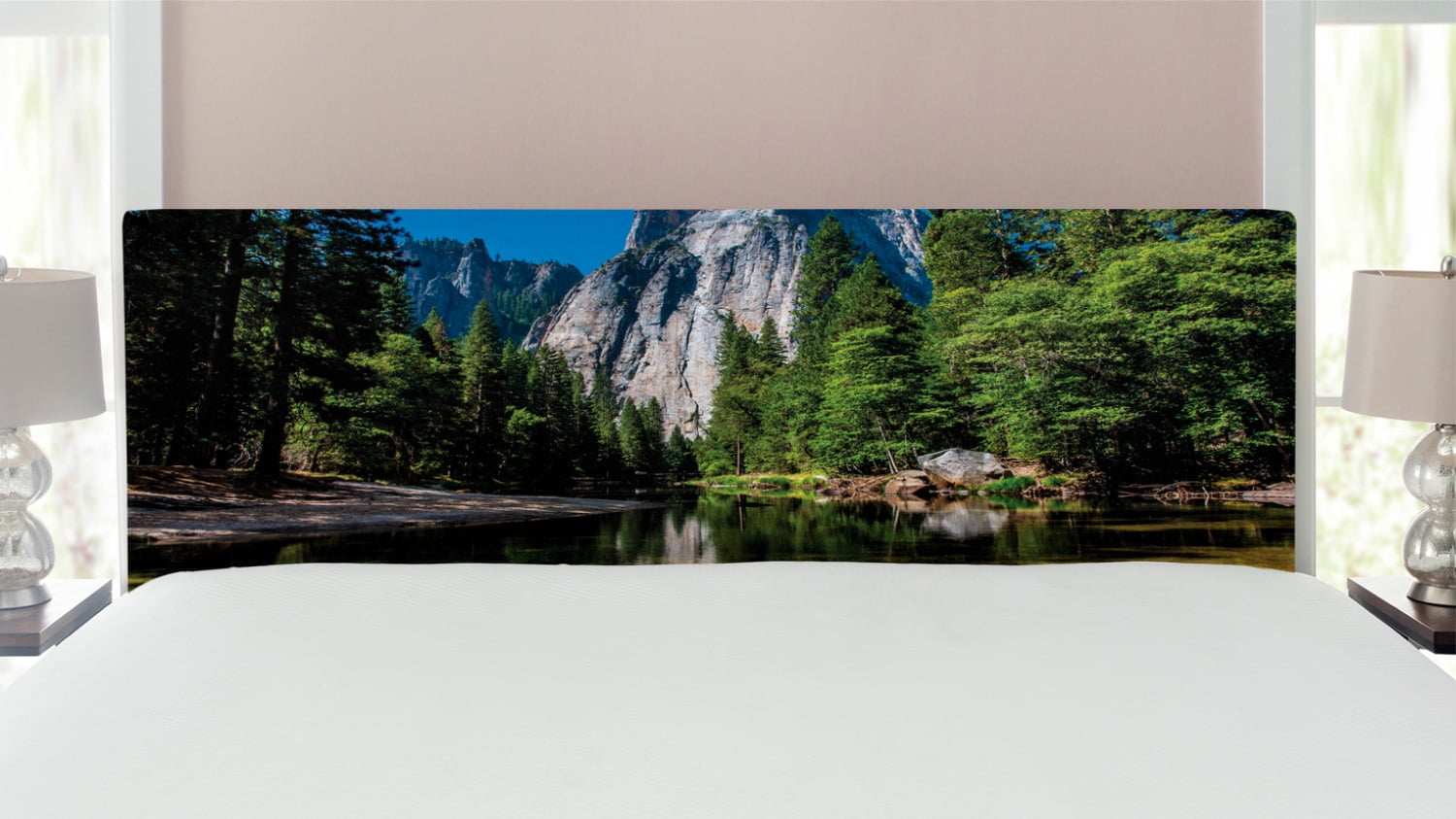 Yosemite Headboard, Large Granite Cliff Surrounded by Trees River Under ...