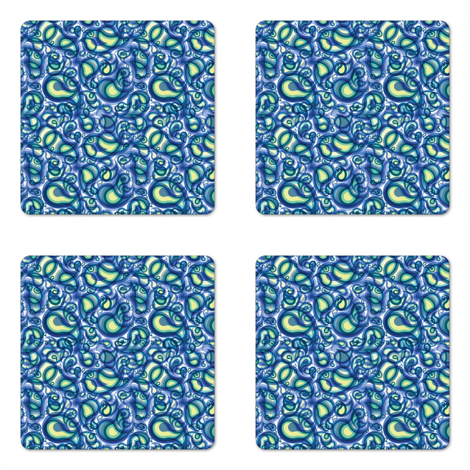 Paisley Coaster Set of 4, Ocean Waves Like Design with Big and Small ...