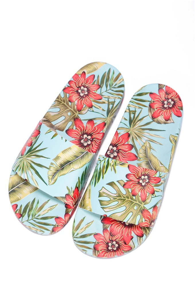 Cape Robbin ROUSY Blue Tropical Flat Classic Slip-On Comfort Pool Slide ...