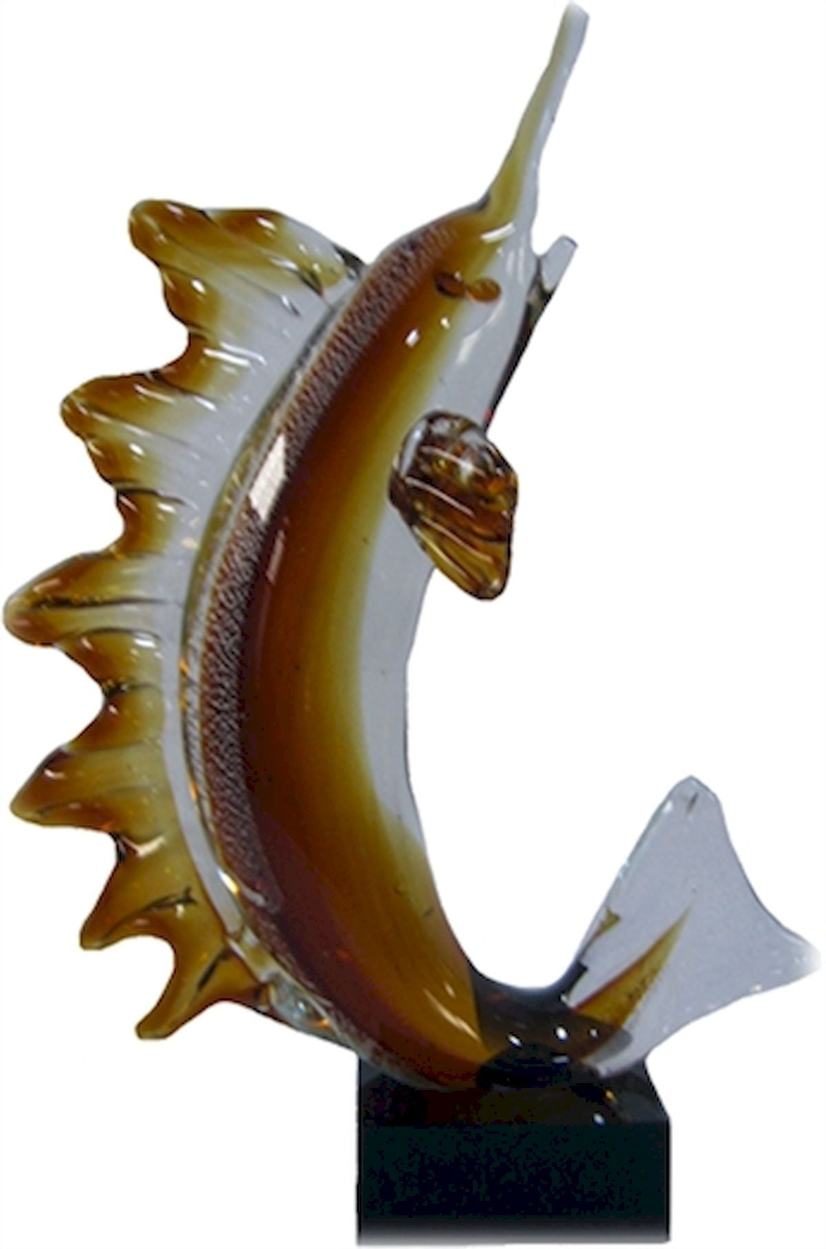 Brown And White Swordfish On A Black Crystal Base Glass Figurine ...
