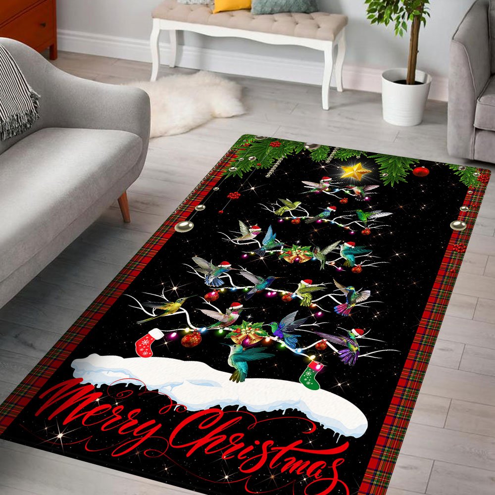 Rectangle Area Rug For Living Room, Bedroom, Hummingbird Christmas Tree ...