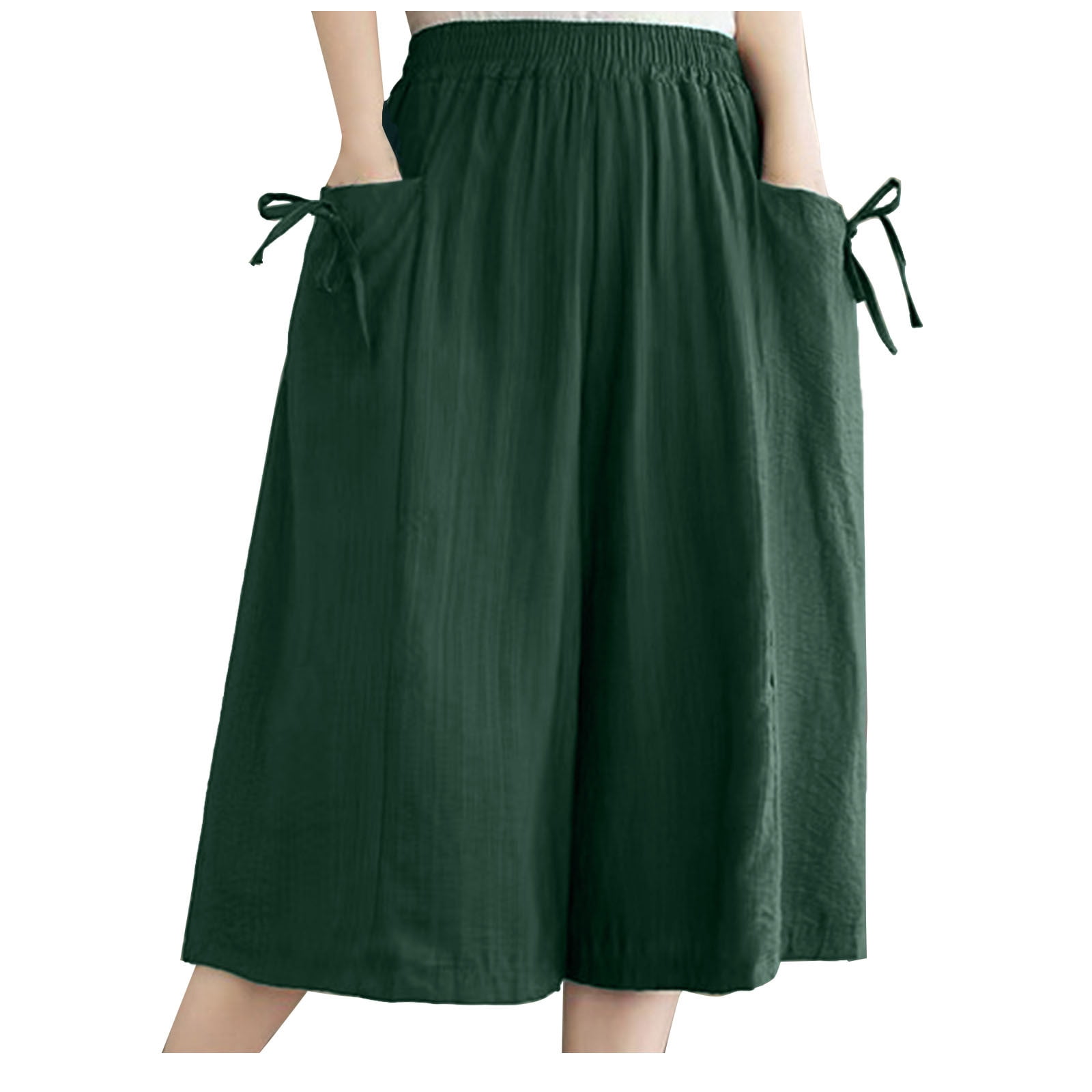 Culottes Capri Pants for Women Elastic Waist Wide Leg Capris Casual ...
