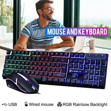 2.4GHZ Optical USB Mouse and Keyboard Set 104 Keys Ergonomic Gaming ...
