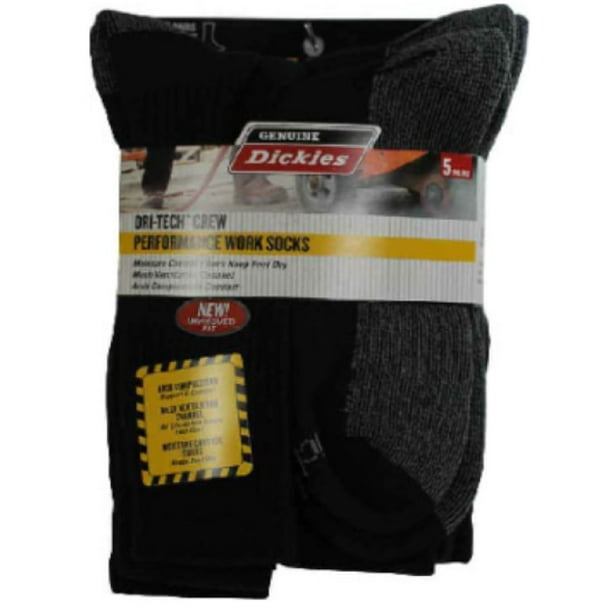 Genuine Dickies Men's Dri-Tech Comfort Crew Work Socks, 5-Pack ...