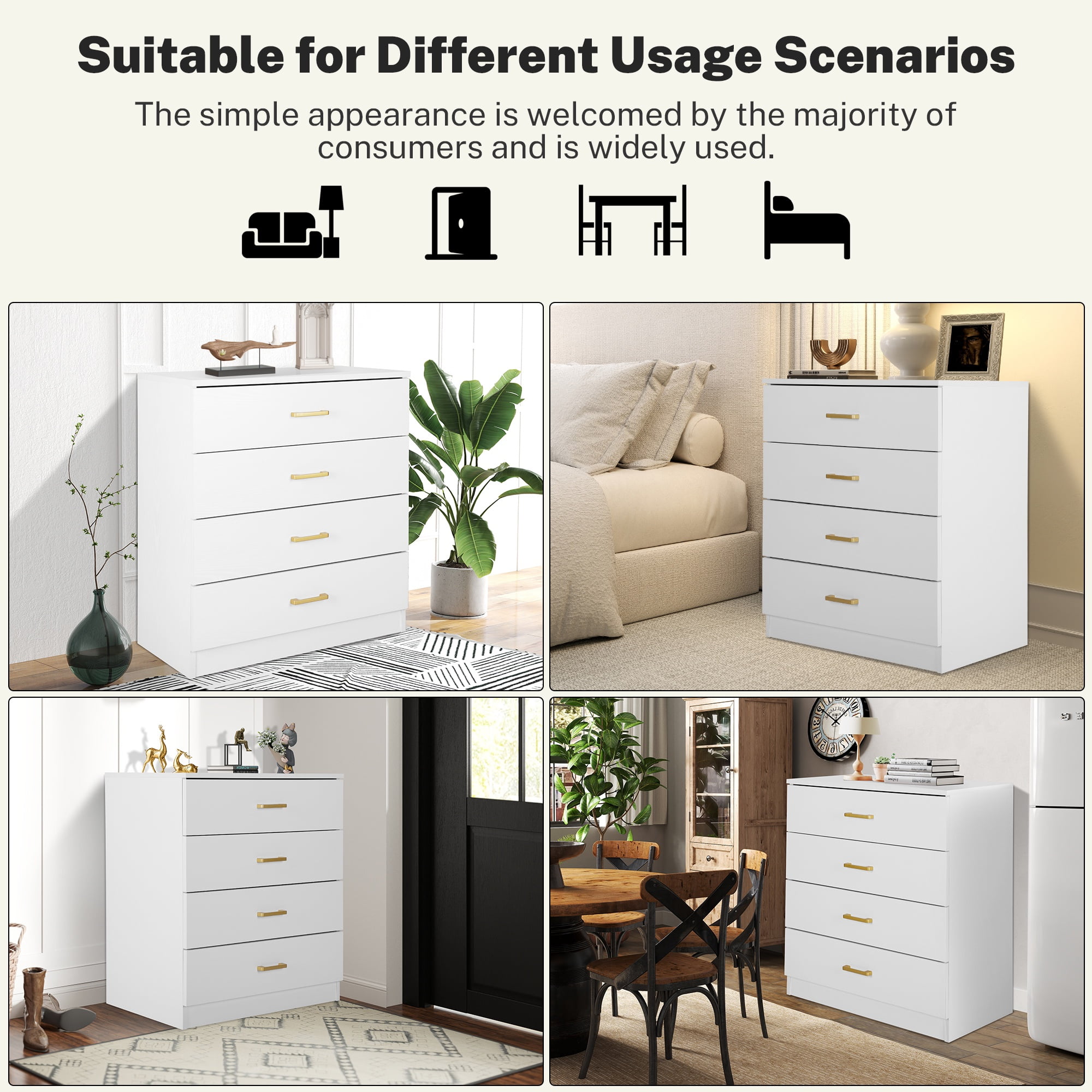 Segmart 4 Drawer Vertical Dresser White Wood Storage Cabinet for Small Spaces Living Room Bedroom Walmart