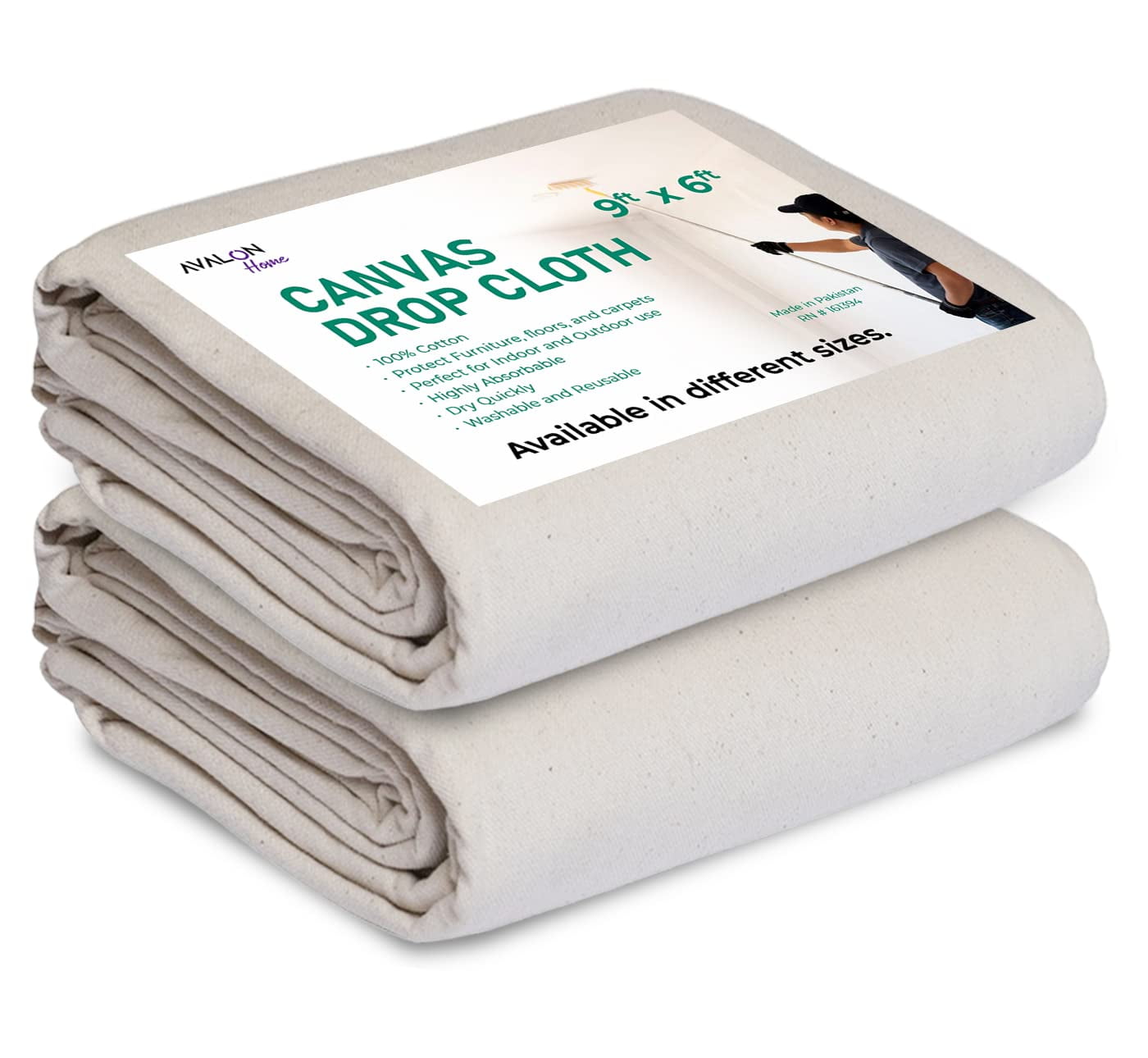 Canvas Drop Cloth 6x9 ft Pack of 2 - Odourless Painters Drop Cloth for ...