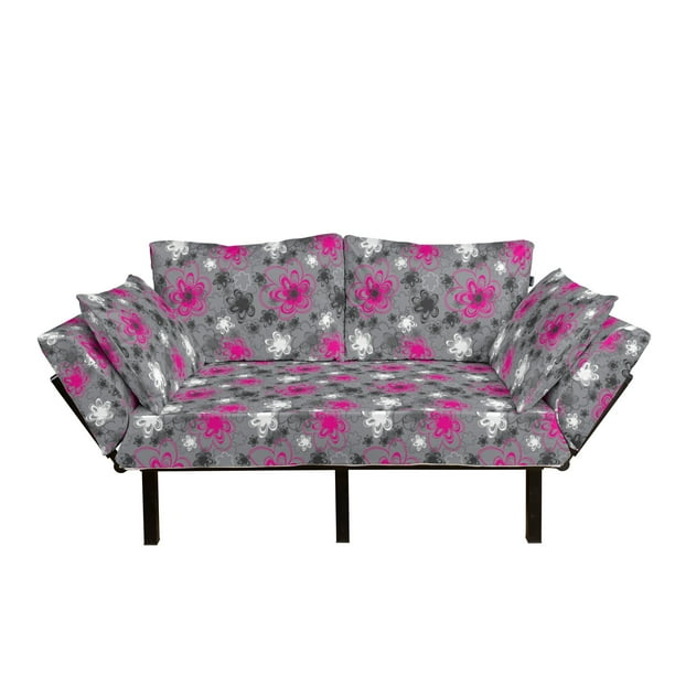 Vintage Floral Futon Couch, Vibrant Colored Free Hand Drawing Style ...
