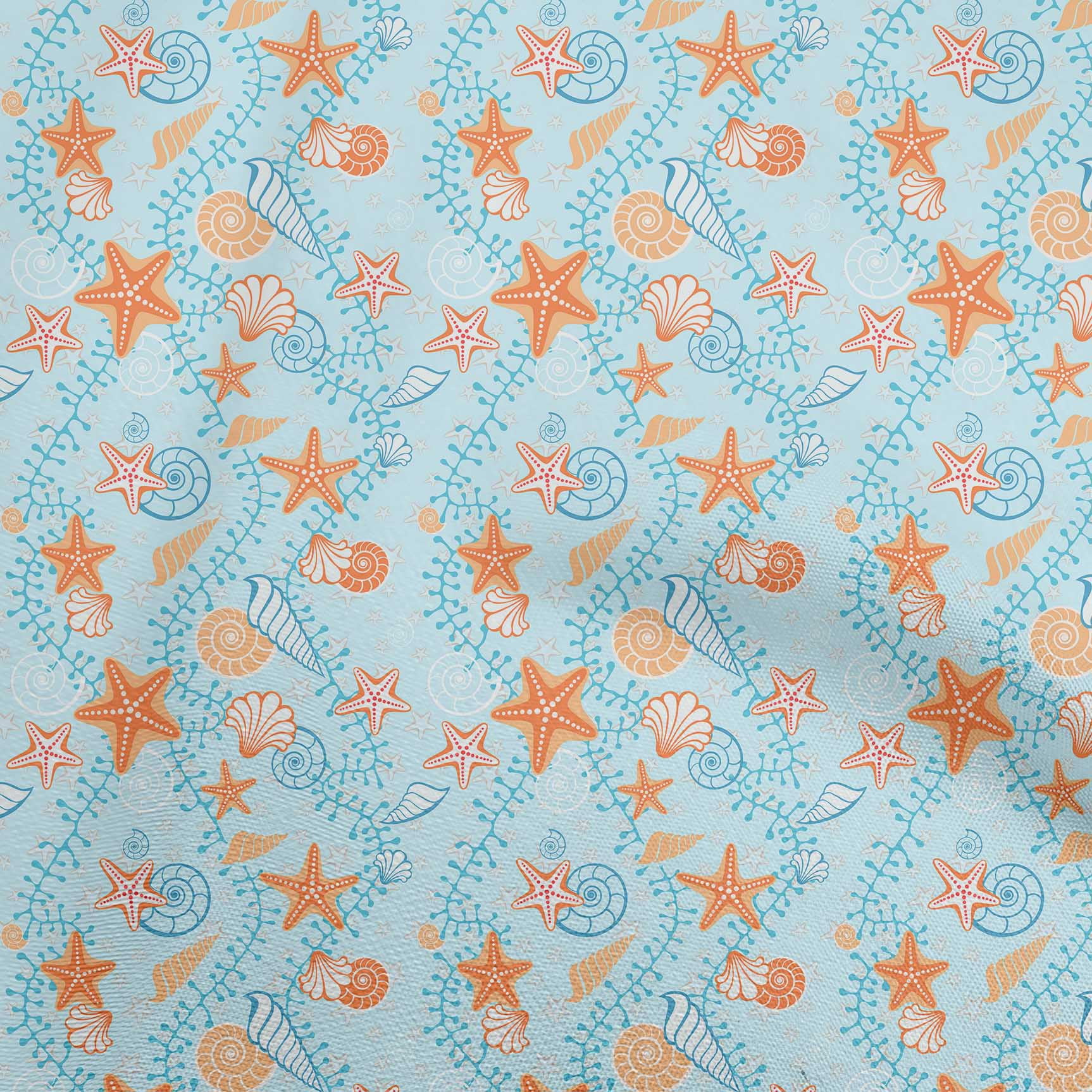 oneOone Cotton Silk Baby Blue Fabric Beach Seashell Sewing Material ...