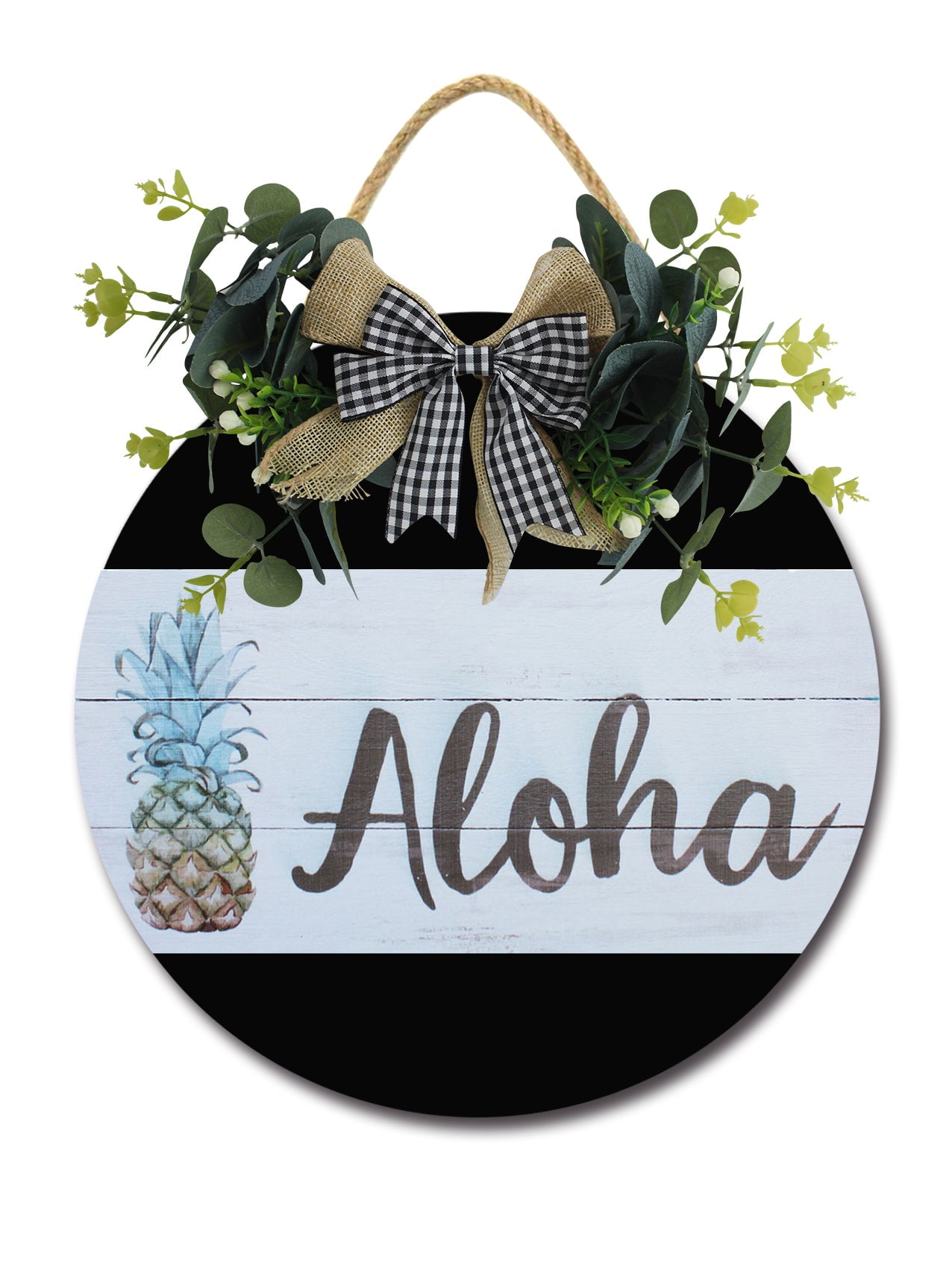 Eveokoki Pineapple Aloha Front Door Sign Funny Wreaths Hanging Wooden ...