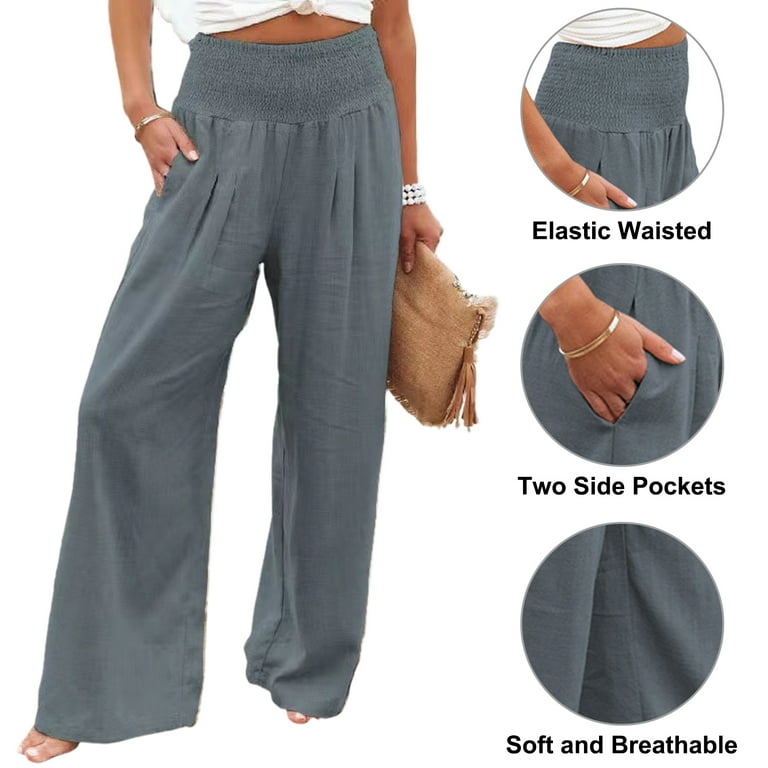 Frontwalk Women's Cotton Linen Pants, Loose Fit, Elastic Frontwalk Women's Cotton Linen Pants, Loose Fit, Elastic
