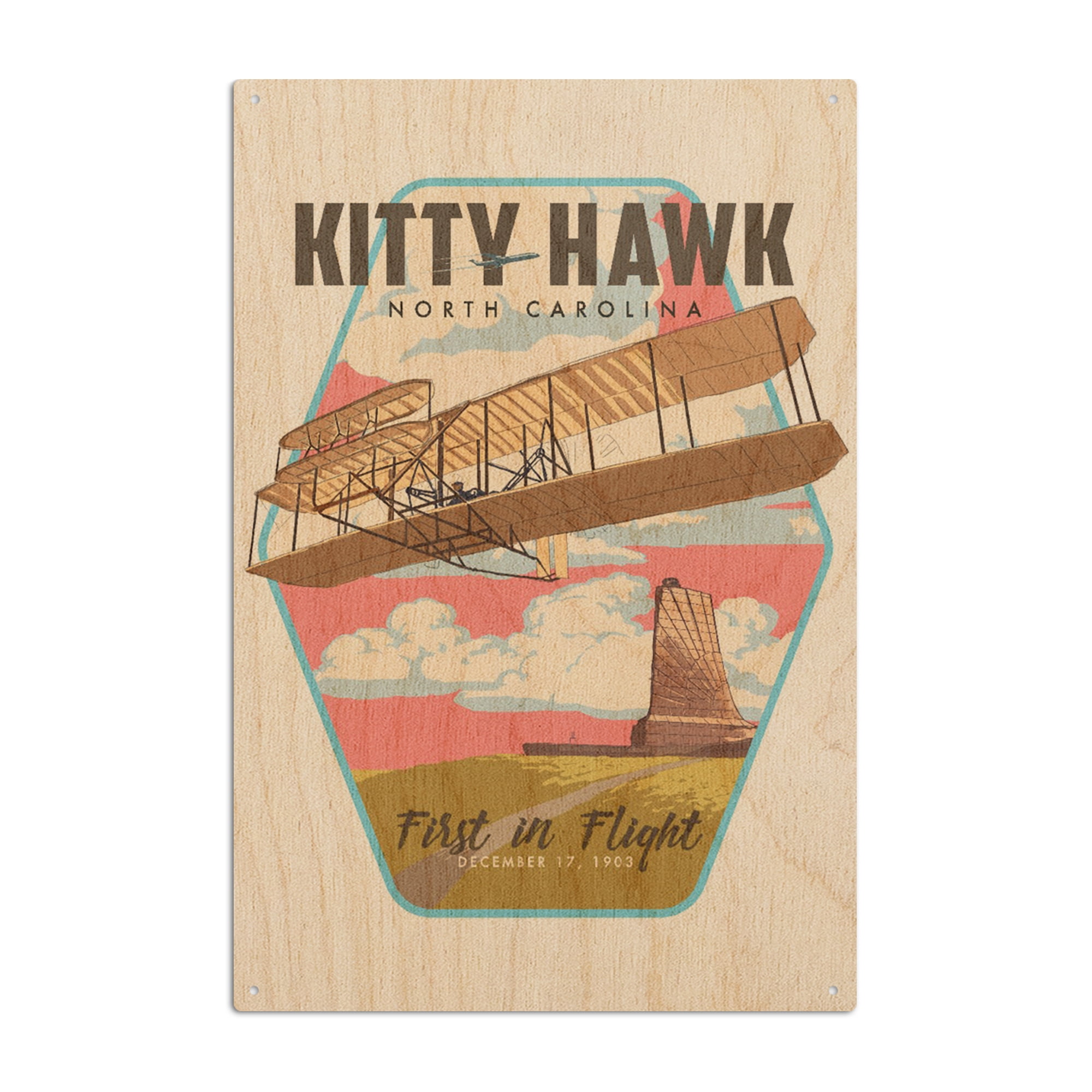 Kitty Hawk, North Carolina, First in Flight, Contour Birch Wood Wall ...