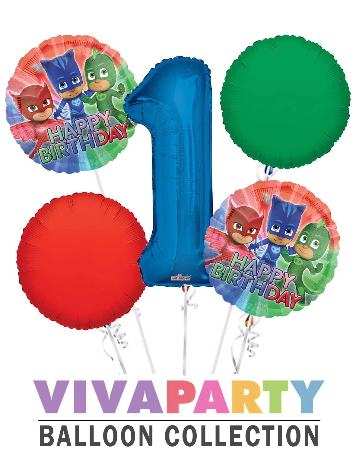 PJ Masks Balloon Bouquet 5 pc, 1st Birthday, RoyalBlue Number 1 Jumbo ...
