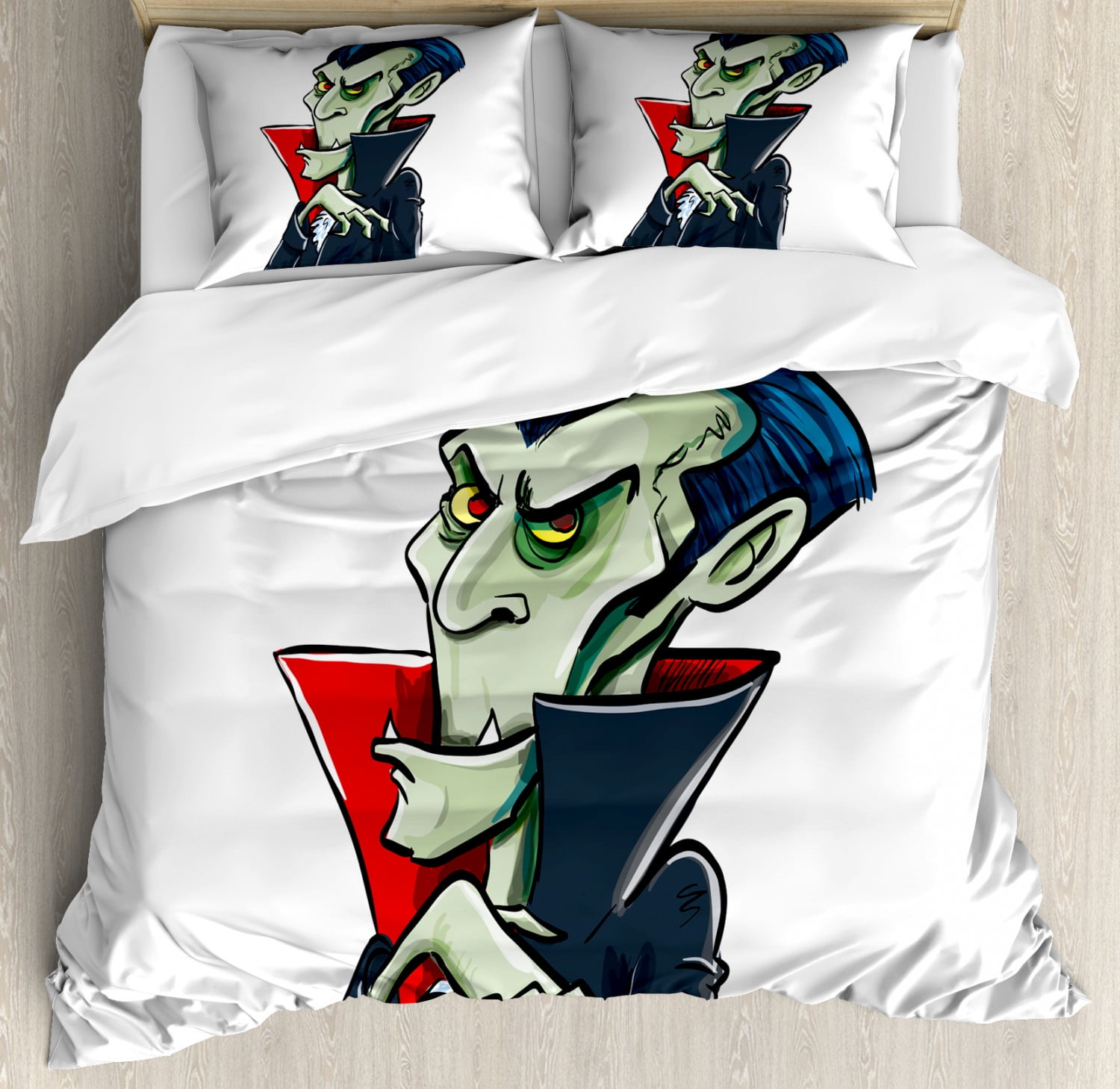 Halloween Duvet Cover Set Queen Size, Cartoon Style Spooky and Funny ...