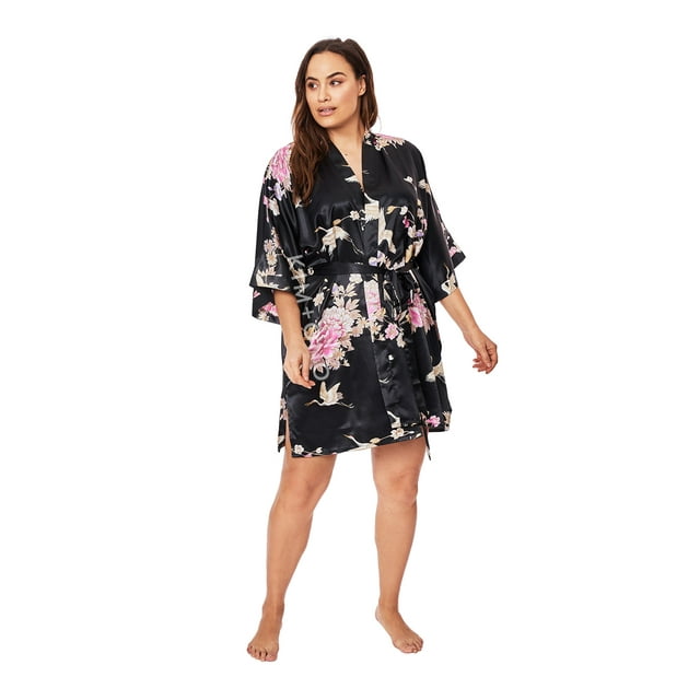 KIM+ONO Plus Size Short Kimonos Satin Robe for Women, Plus Size ...