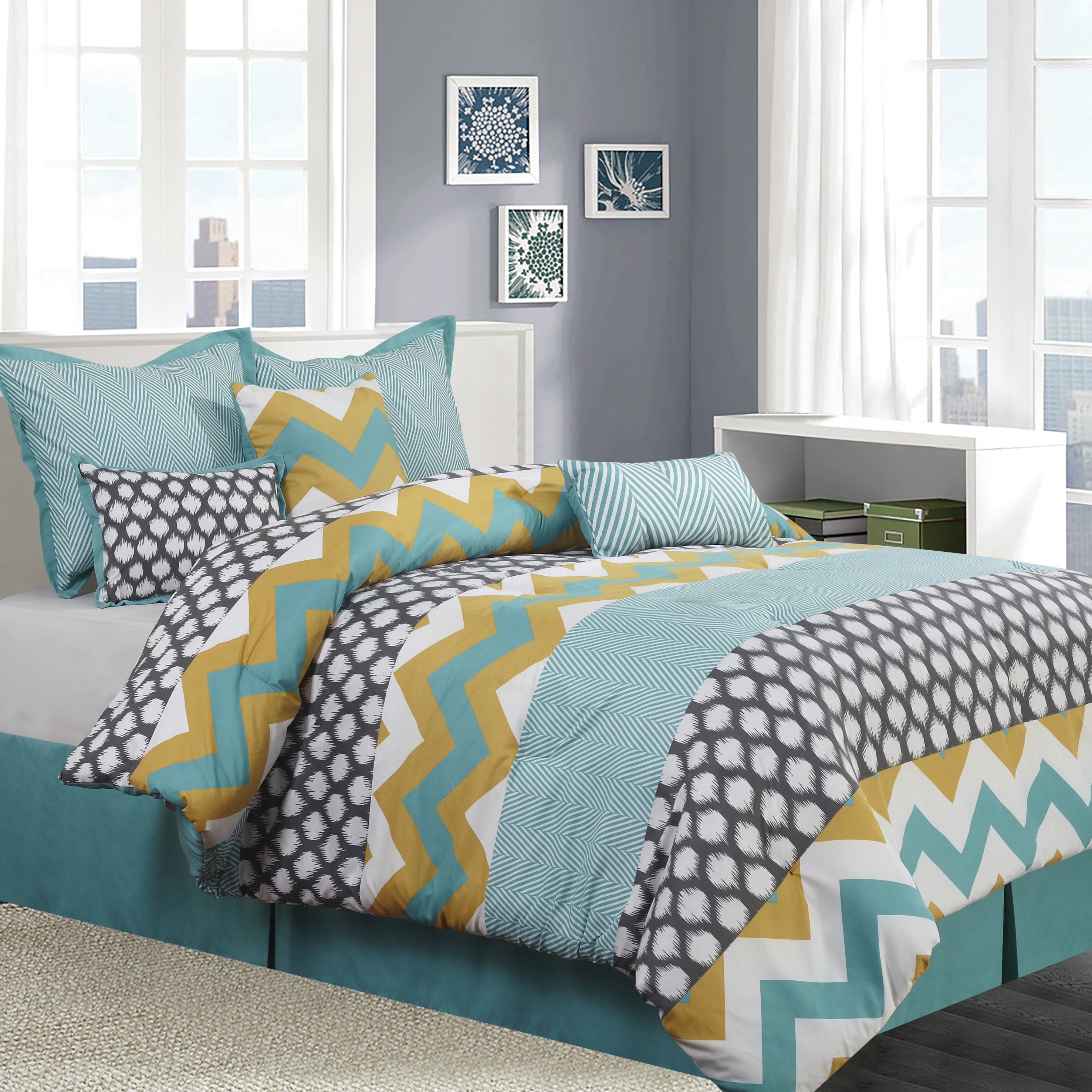 Lanco Chevron Polyester Reversible Comforter Sets, Queen, Multicolor, 7 ...