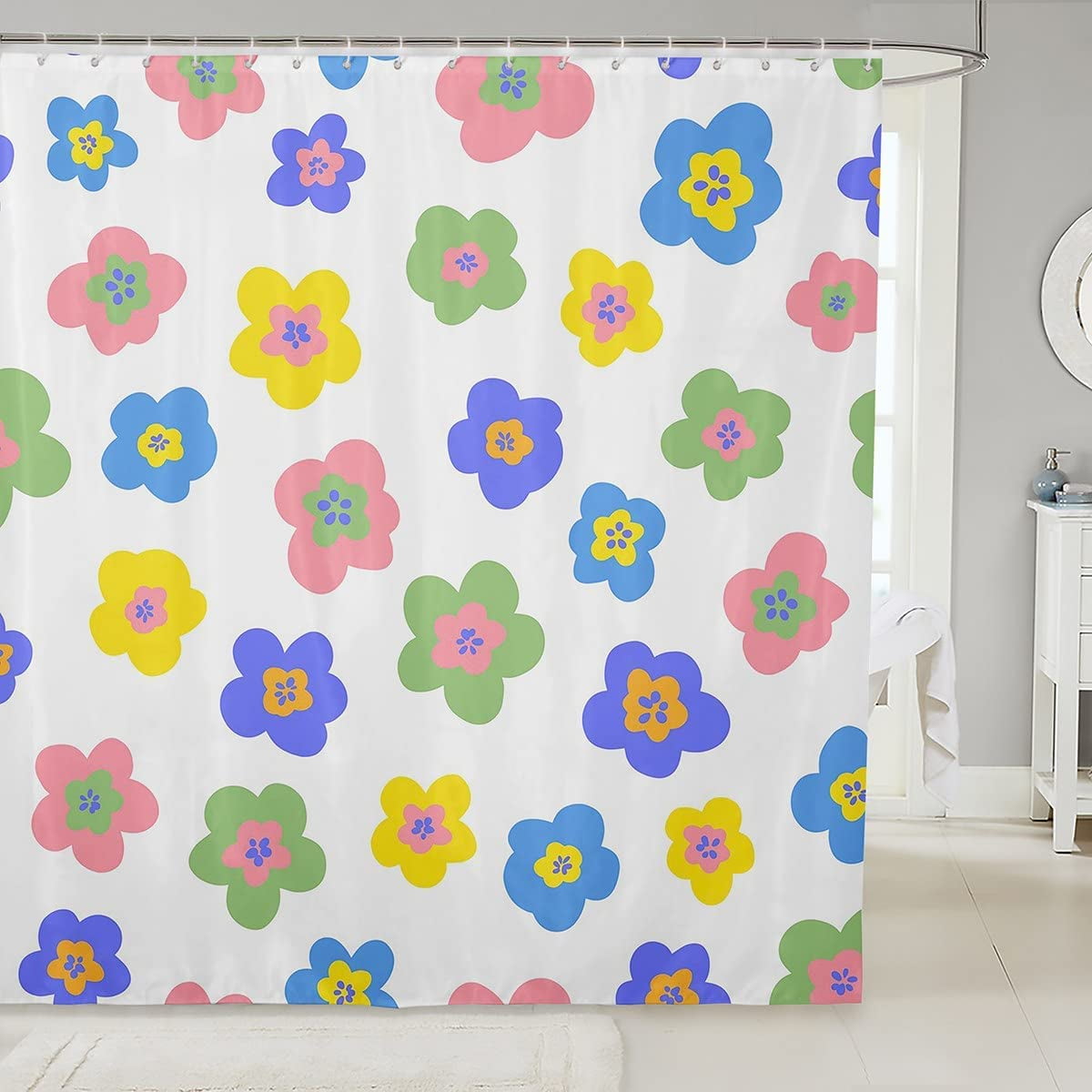 Groovy Style Shower Curtain 72x78 Vintage 60s 70s Flower Doodle