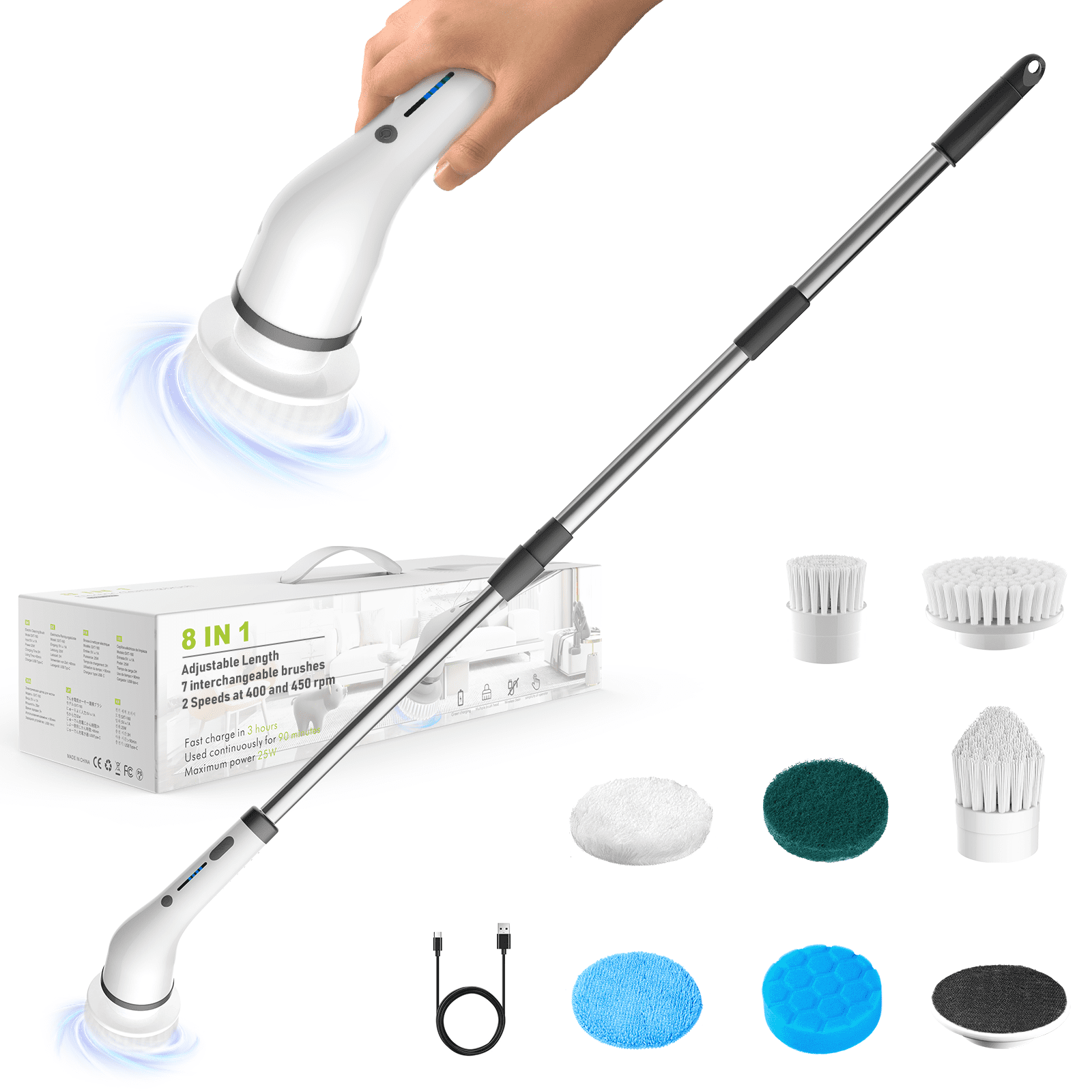 Electric Spin Scrubber,Cordless Scrubber Cleaning Brush with 7 ...