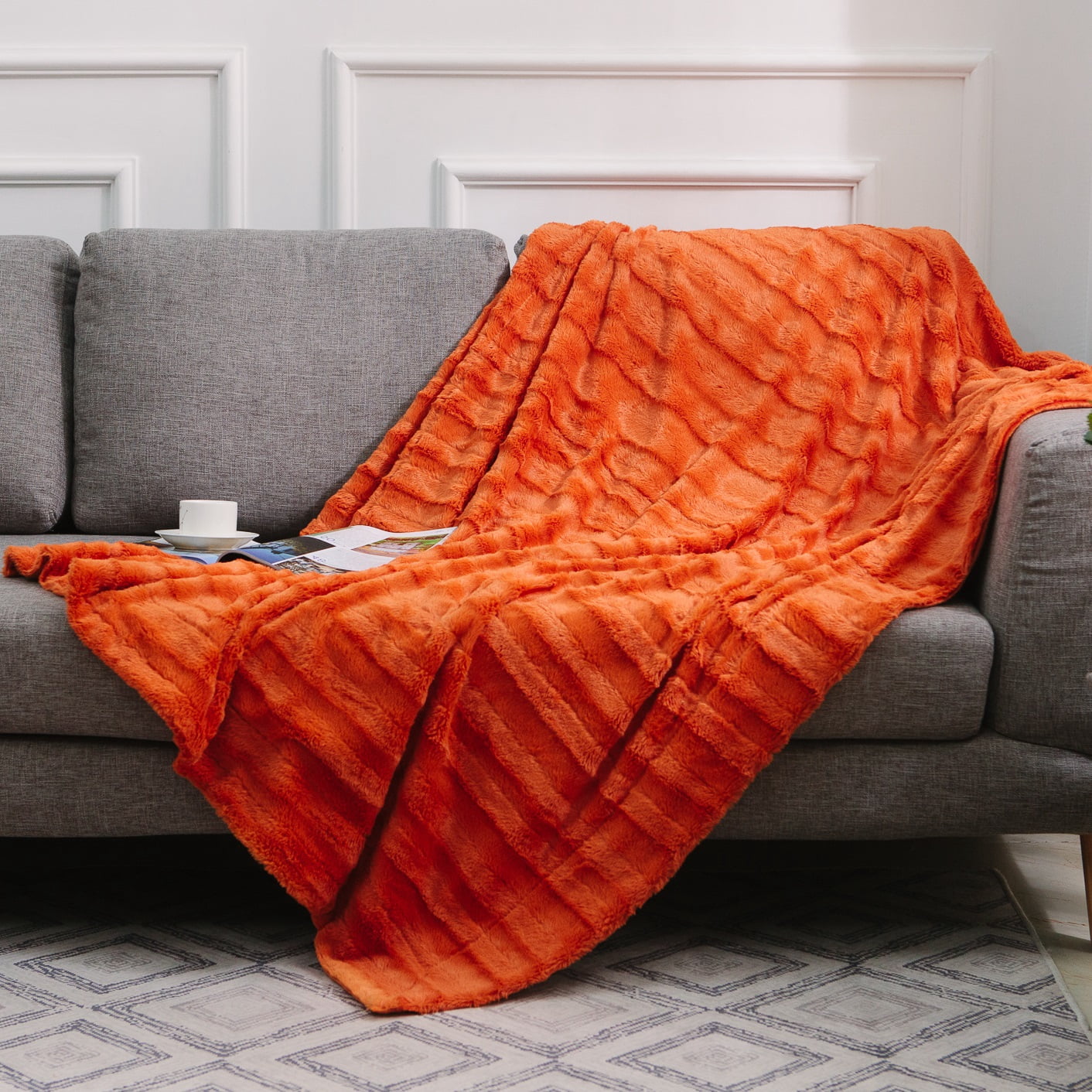 Cheer Collection Faux Fur Throw Blanket 108" x 88", Rust - Walmart.com