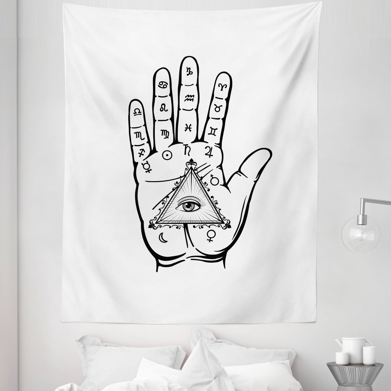 Palmistry Tapestry, Psychic Hand Pattern with Magic Eye Alchemy Signs ...