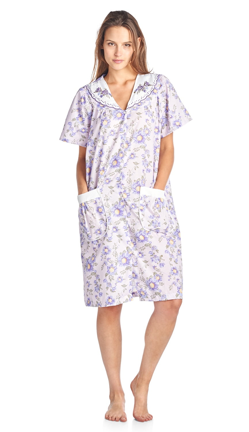 Casual Nights Women's Woven Snap-Front Lounger House Dress - Walmart.com