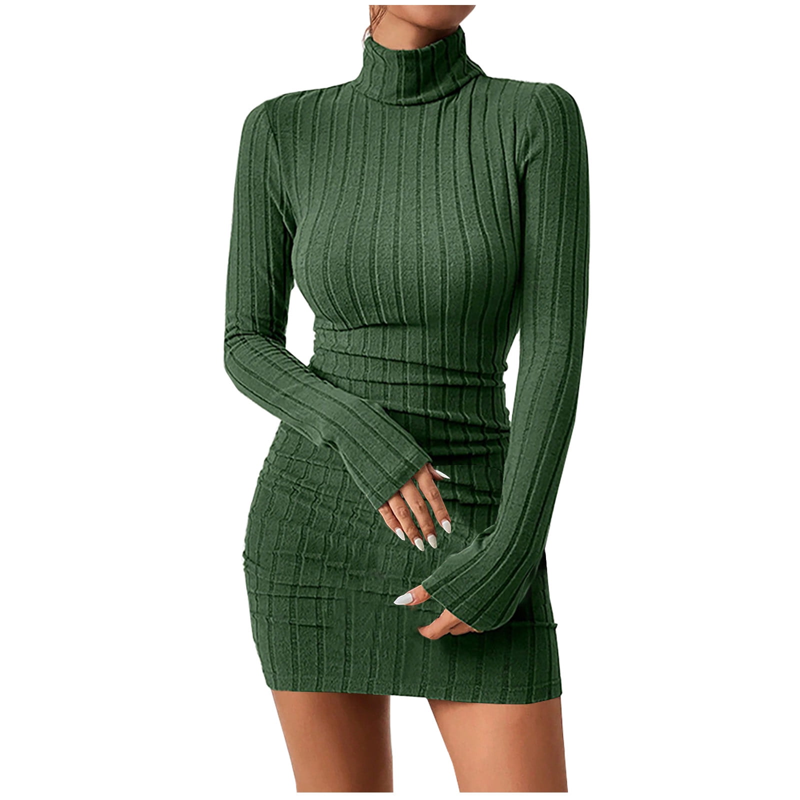 Click here for Lenpel Womens Mini Bodycon Dress Long Sleeve Turtl... prices