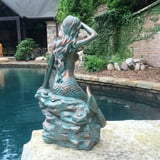 Homestyles 30 in. Giant Classic Mermaid Sitting on Coastal Ocean Rock ...