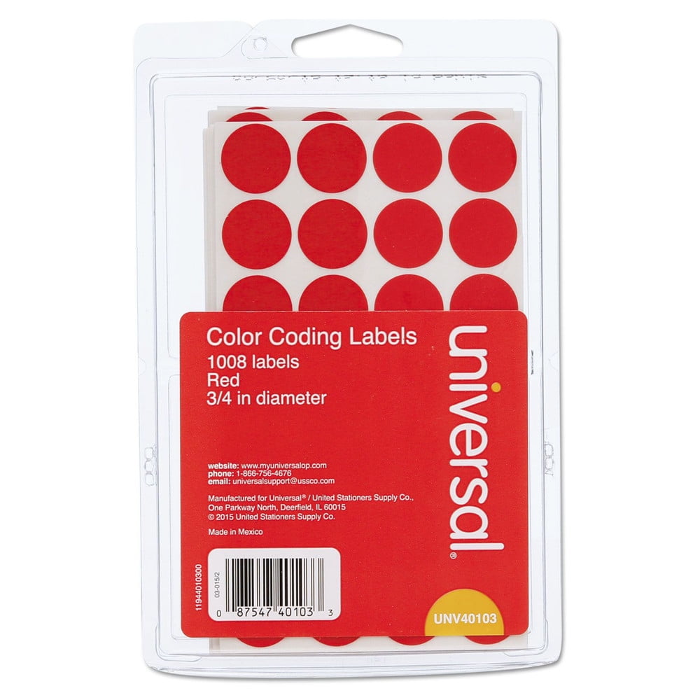 Universal Self-Adhesive Removable Color-Coding Labels, 3/4" dia, Red ...