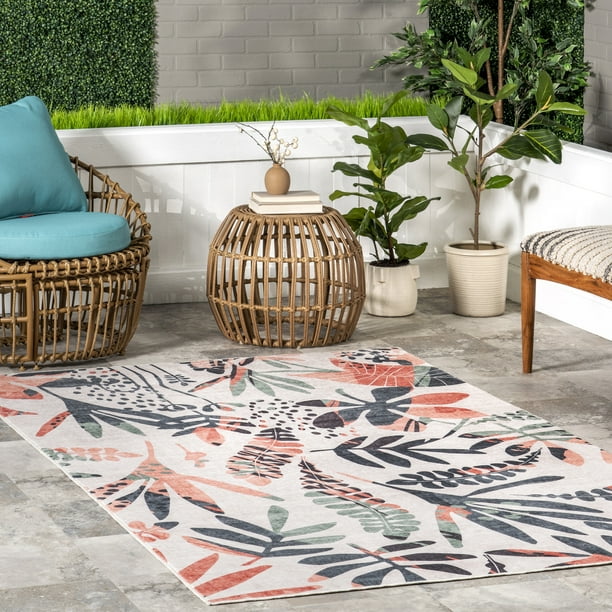 nuLOOM Mara Floral Machine Washable Indoor/Outdoor Area Rug, 8' x 10 ...