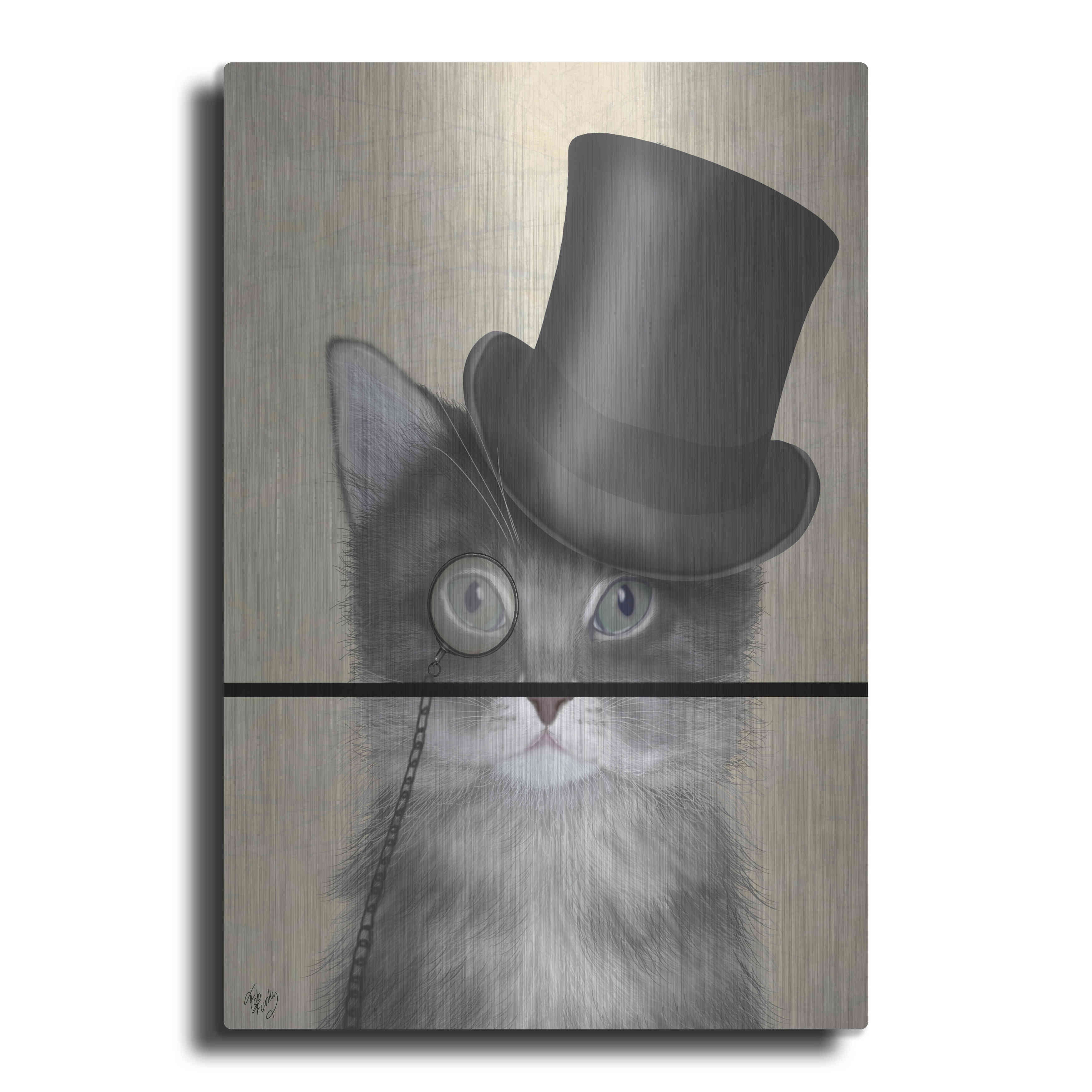 Luxe Metal Art 'Cat, Grey with Top Hat' by Fab Funky Metal Wall Art, 16 ...