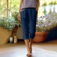 Enjoytime Capris for Women Solid Color Elastic Waist Straight Leg ...
