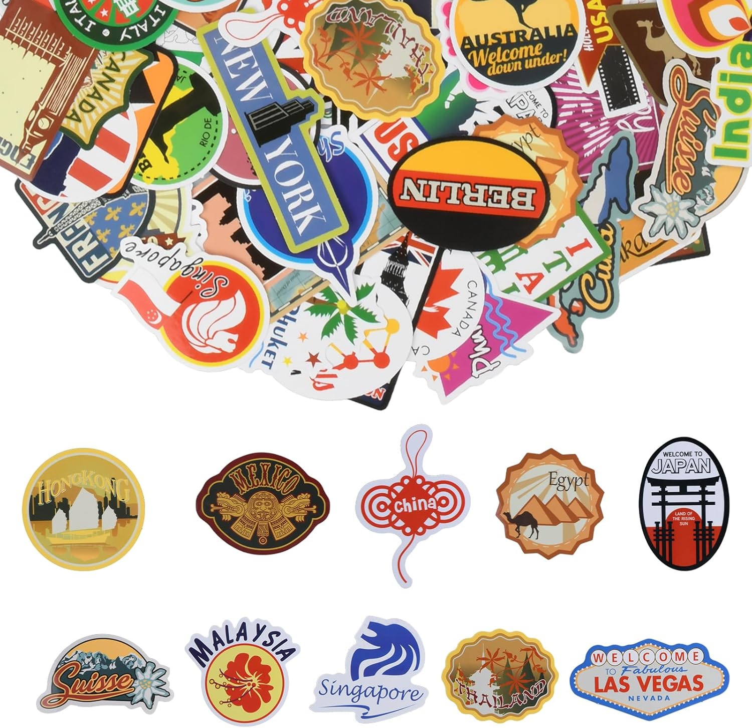SHILIU-100 Travel Maps Stickers, Country City Landmarks Stickers, World ...