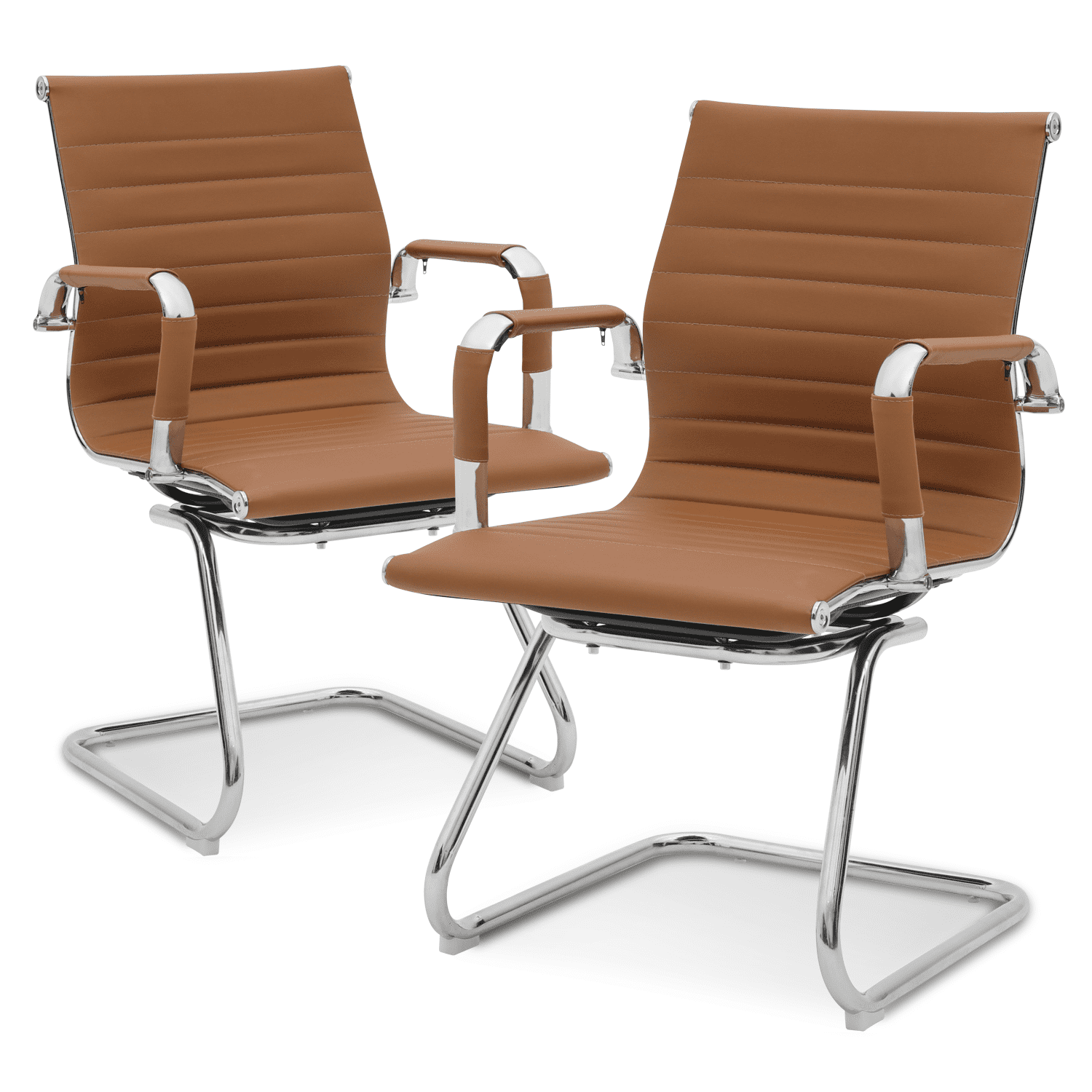 MoNiBloom Conference Chair Set of 2, Faux Leather Metal Sled Base Seat ...