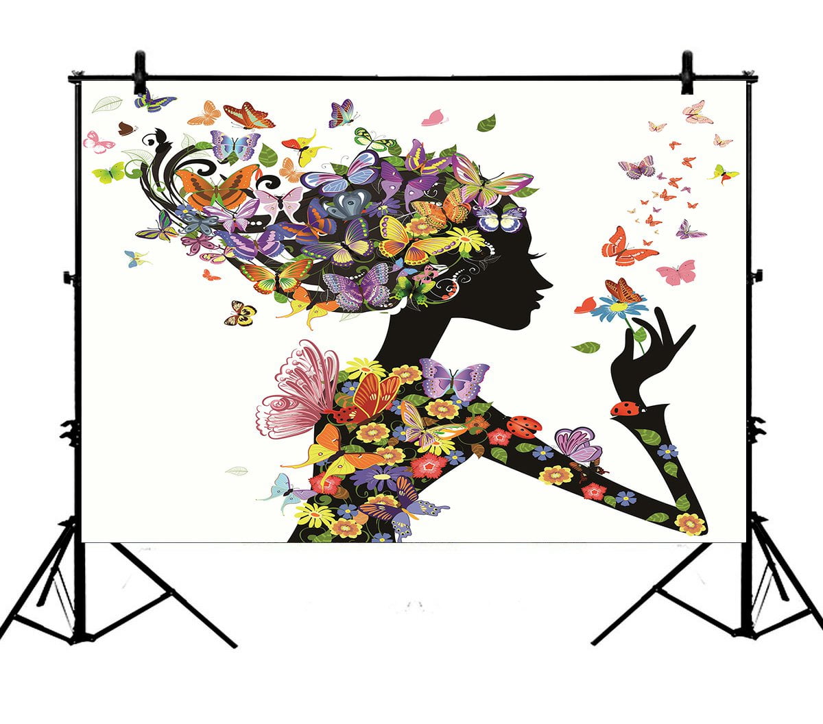 PHFZK 7x5ft Colorful Flower Girl Backdrops, Floral Butterflies ...