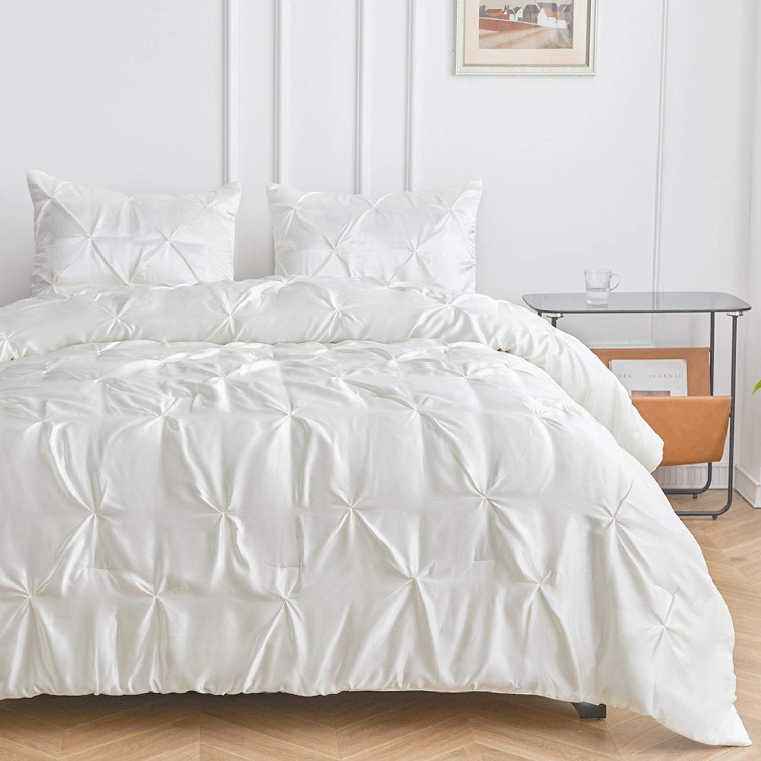 MR&HM Satin Comforter Queen Set 3pcs, Pintuck Beddding Sets with ...