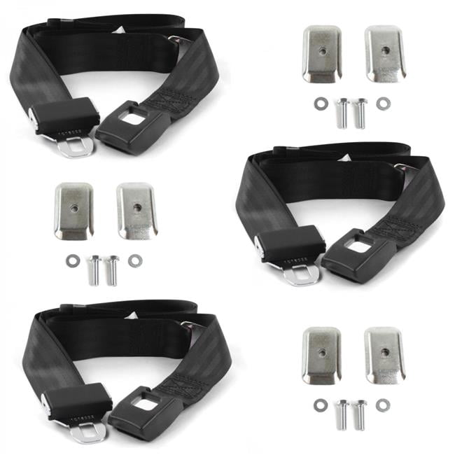 Chevy Truck 1947-1954 Standard 2 Point Black Lap Bench Seat Belt Kit with Bracketry - 3 Belts ...
