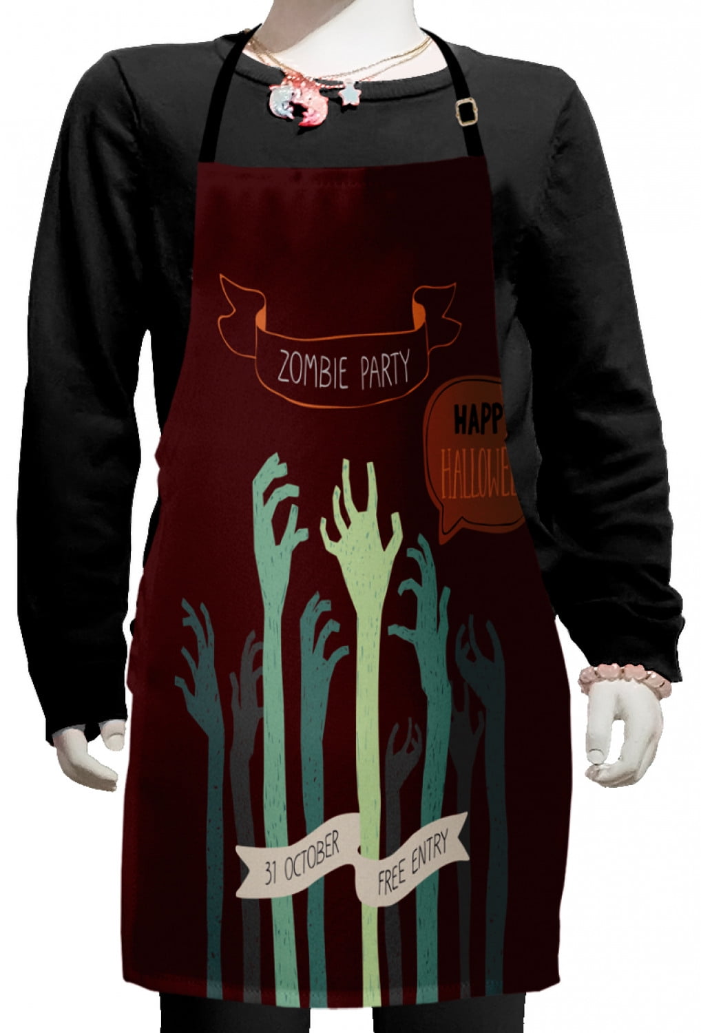 Halloween Kids Apron, Zombie Party Typography with Creepy Hands ...