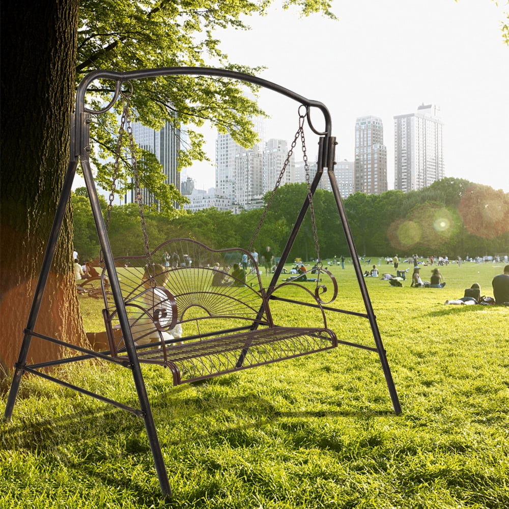 2-Person Retro Front Porch Swing, Sleek Hanging Metal Patio Swing ...