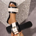 GERsome Women's Square Open Toe Flat Sandals Slip-On Buckle Slides for ...