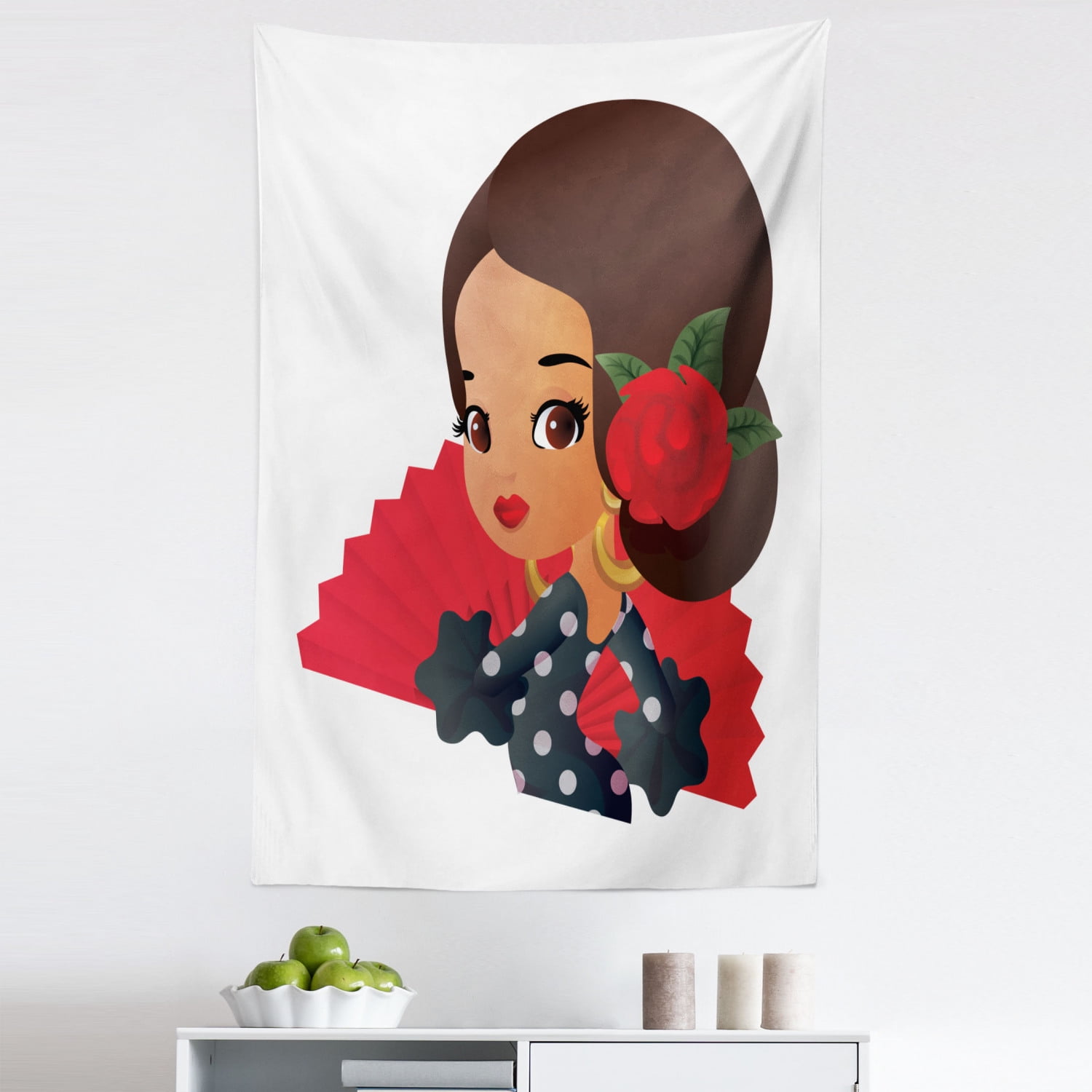 Spanish Tapestry, Chibi Character in Flamenco Costume with Rose Flower ...