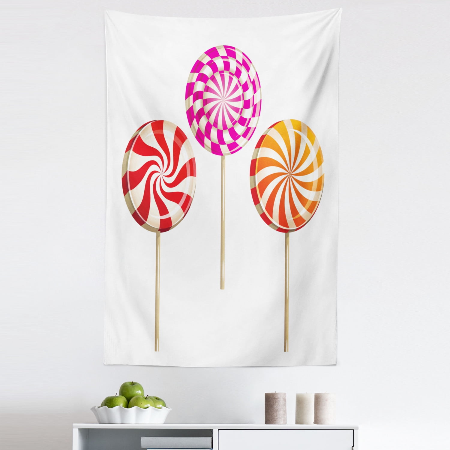 Colorful Tapestry, Realistic Sugary Treats on Sticks Spiral Round Lolly ...