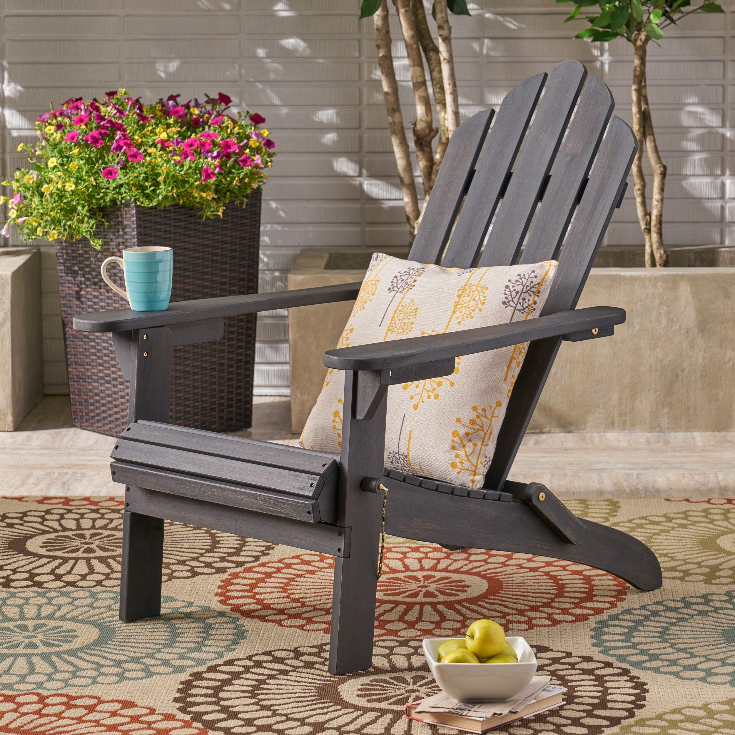 Harlee Outdoor Foldable Acacia Wood Adirondack Chair, Dark Gray ...